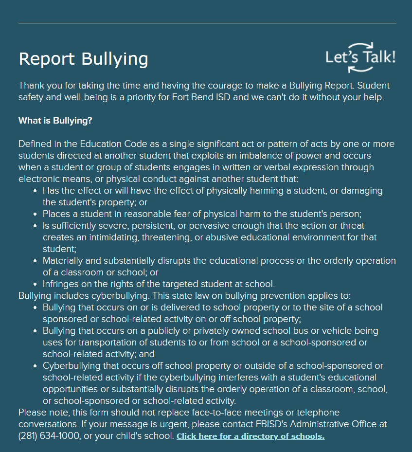 Bullying/Tip Lines « Learning Center